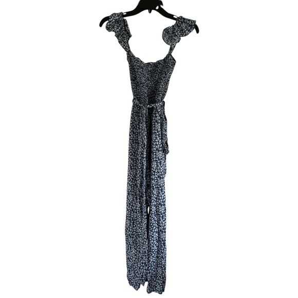 Aakaa | Pants & Jumpsuits | Aakaa Floral And Ruffle Blue And White Size ...
